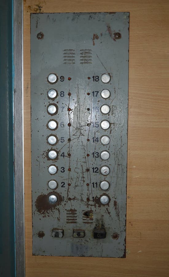 Control Panel in the Elevator of High-rise Building. Buttons Worn and ...
