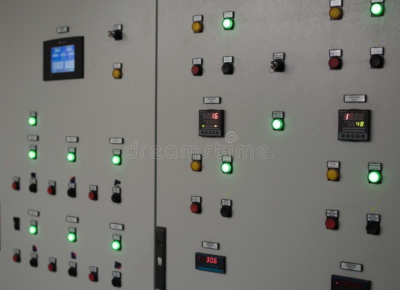 Control Panel in the Factory. Switch Control, Many Electronic Devices ...