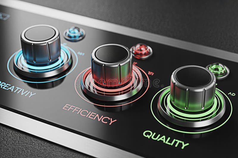 Control Panel Knobs Showing Creativity Efficiency and Quality for ...