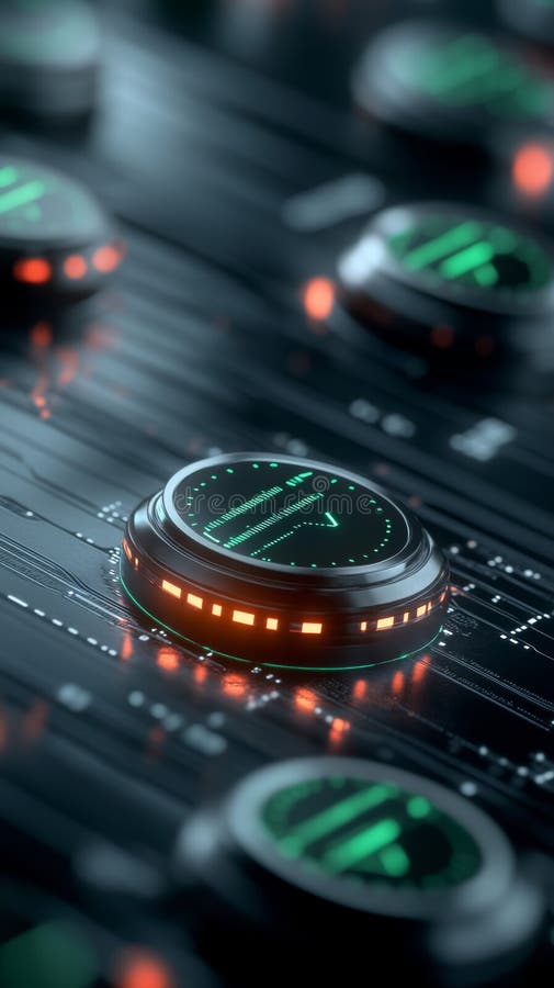 Digital Control Panel Displaying Illuminated Buttons and Green ...