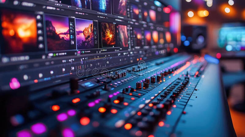A Control Panel Filled with Knobs and Buttons Under Neon Lights ...