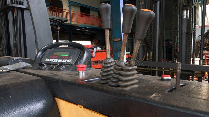The Control Panel of a Forklift Inside a Warehouse. Stock Image - Image ...