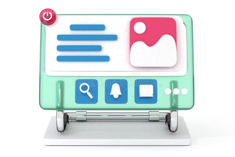 Screen with Control Panel Front View 3D Render Stock Illustration ...