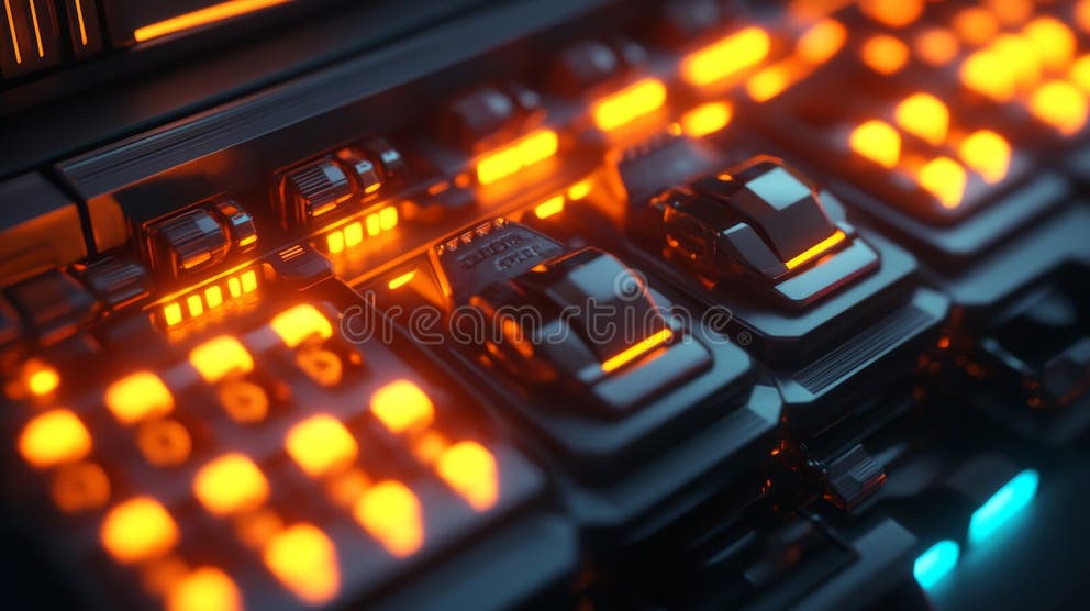 The Control Panel of the Future Gleams with an Orange Glow Set Against ...