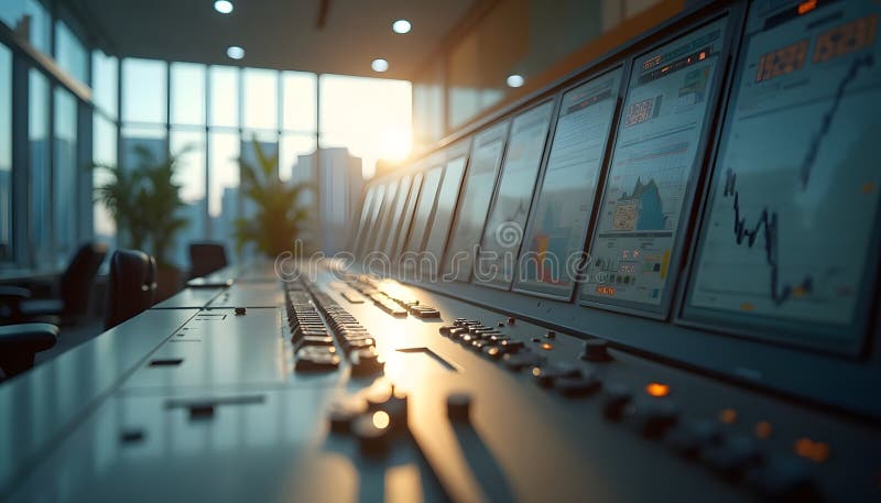 Control Panel with Graphs in Control Room Stock Photo - Image of office ...