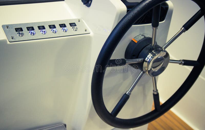 Control Panel and Helm on Motor Boat Stock Image - Image of control ...