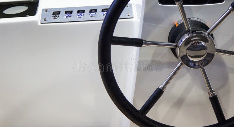 Control Panel and Helm on Motor Boat Stock Photo - Image of transport ...