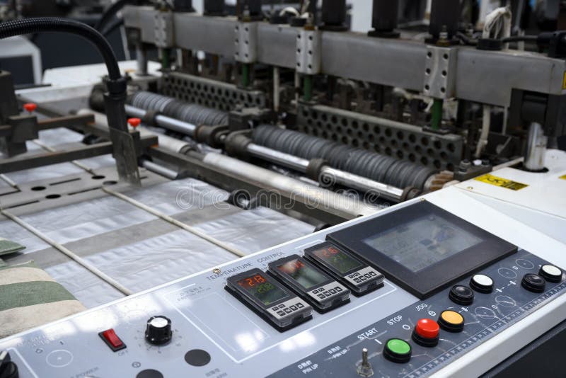 Control Panel and High Speed Plastic Bag Cutting Machine Stock Image ...
