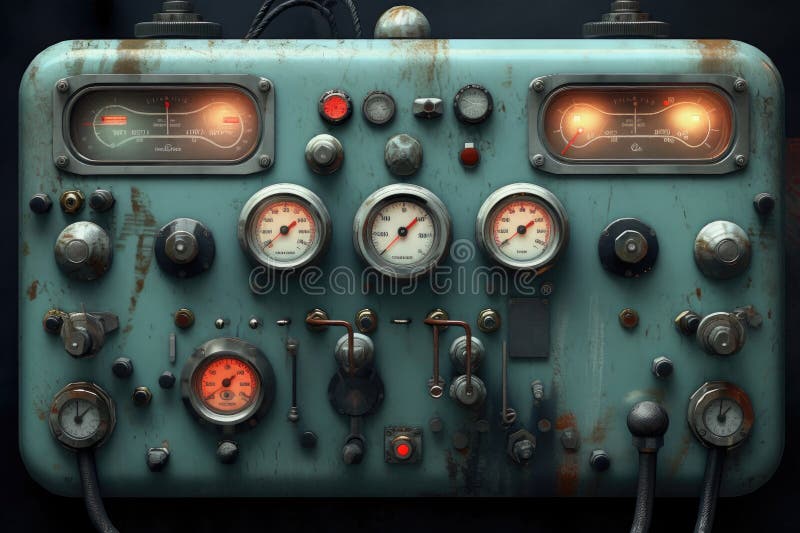 Control Panel with Illuminated Buttons and Gauges Stock Illustration ...