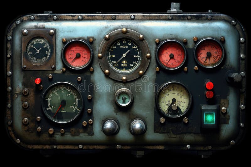 Control Panel with Illuminated Buttons and Gauges Stock Illustration ...