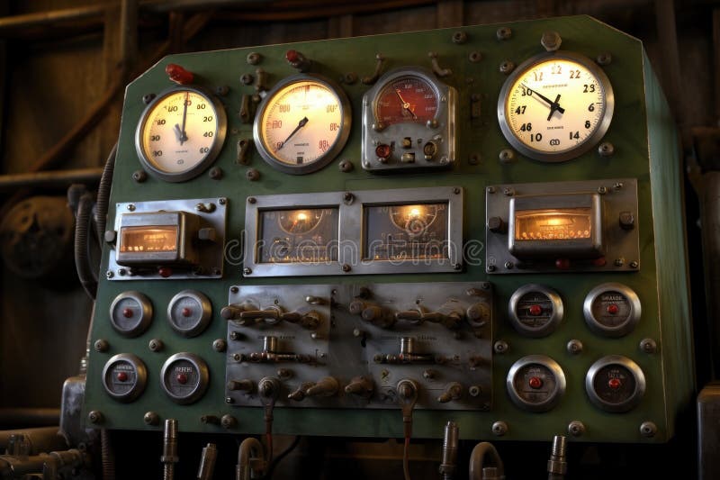 Control Panel with Illuminated Buttons and Gauges Stock Illustration ...