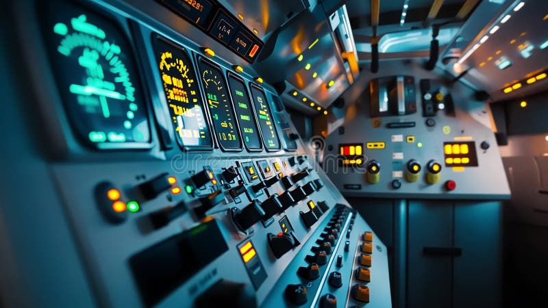 Control Panel with Illuminated Displays and Buttons Showing Data in a ...