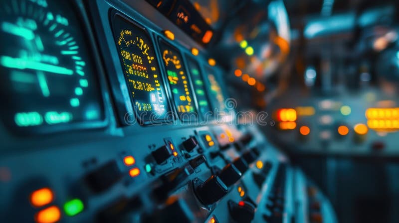 Control Panel with Illuminated Displays and Buttons Showing Data in a ...