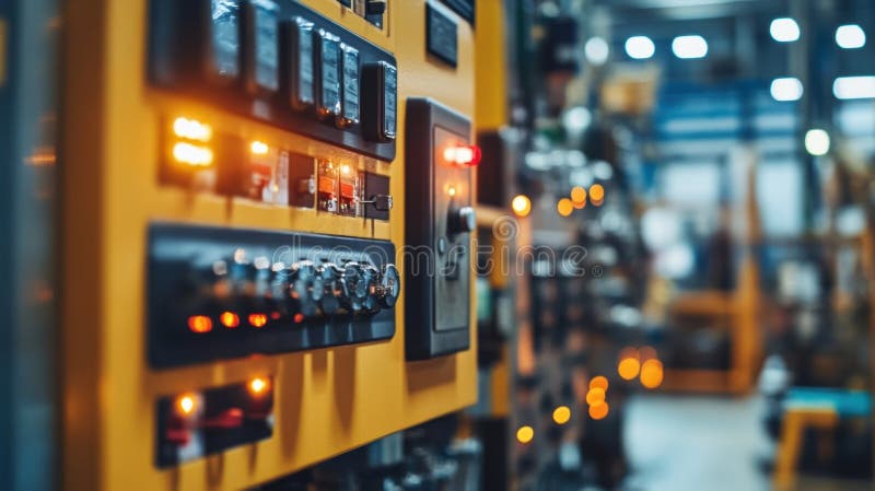 Control Panel with Illuminated Lights and Switches in a Manufacturing ...