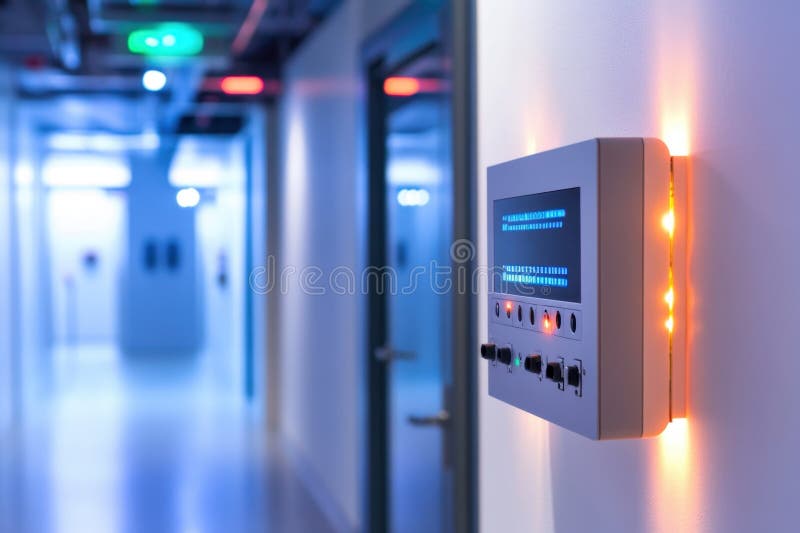 Control Panel Illuminated in a Modern Corridor with Subtle Lighting ...