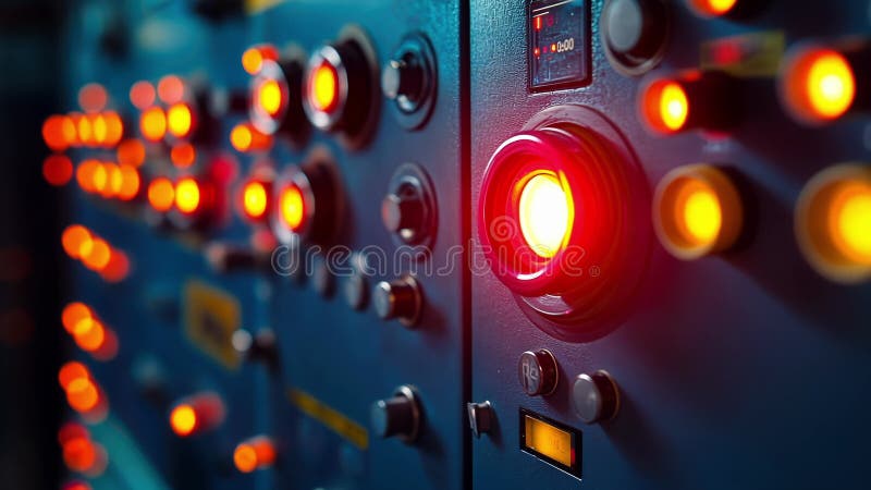 Control Panel with Illuminated Red Alarm Light and Switches Stock Video ...