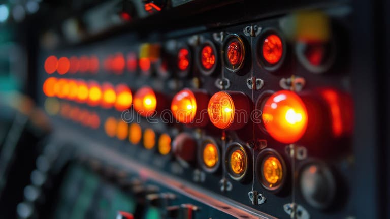 Control Panel with Illuminated Red Buttons and Switches in ...