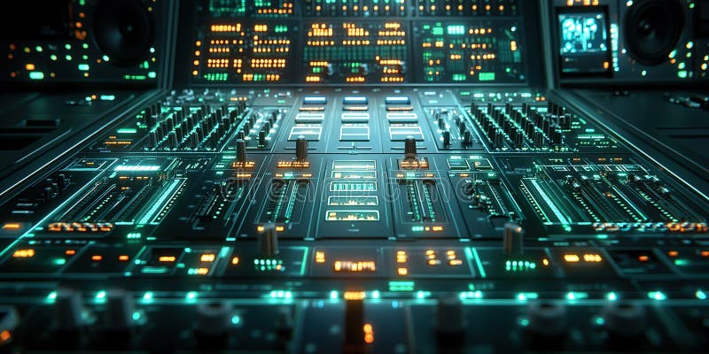 Control Panel Illuminated Vibrant Lights Modern Electronic Studio ...