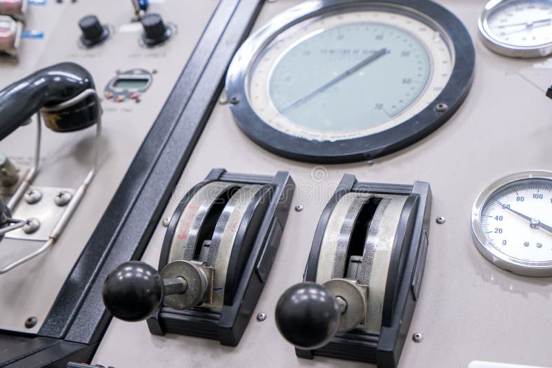 Control Panel of Industrial with Phone in Cargo Ship Stock Image ...