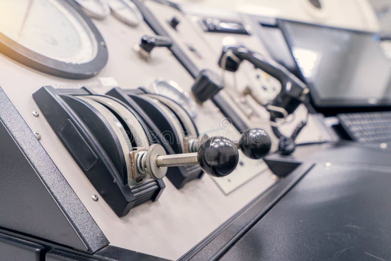 Control Panel of Industrial with Phone in Cargo Ship Stock Photo ...