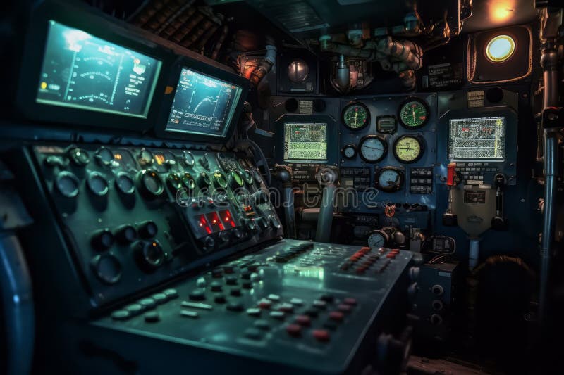 Control Panel Inside a Submarine S Command Center, with Illuminated ...