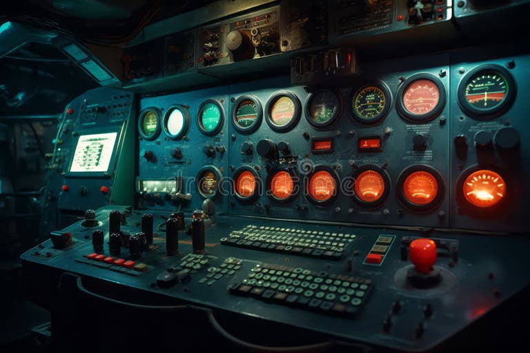 Control Panel Inside a Submarine S Command Center, with Illuminated ...