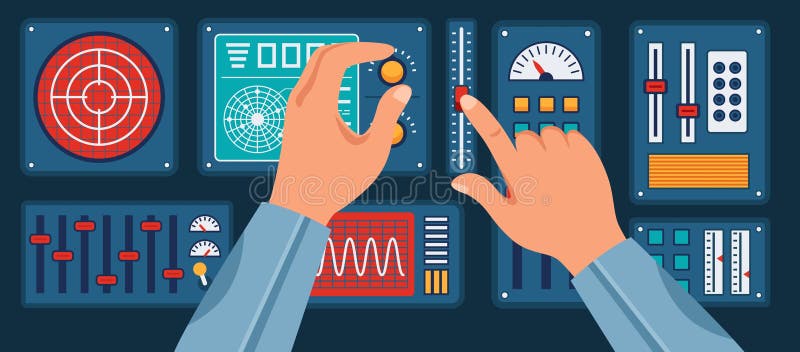 Control Panel Interface with Hands. Adjusting Settings of Spaceship ...