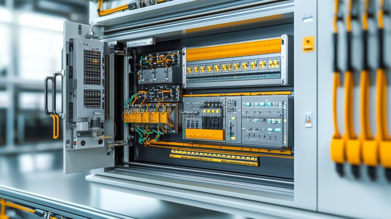 Control Panel with Intricate Wiring and Components in an Industrial ...
