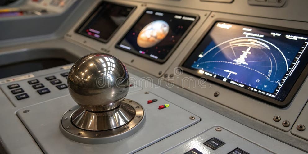 Control Panel with Joystick and Screens Displaying Mars Mission Data in ...