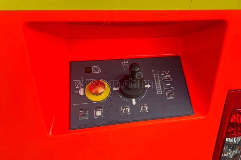 Control Panel with Joystick and Start Button on a Fire Truck. Stock ...