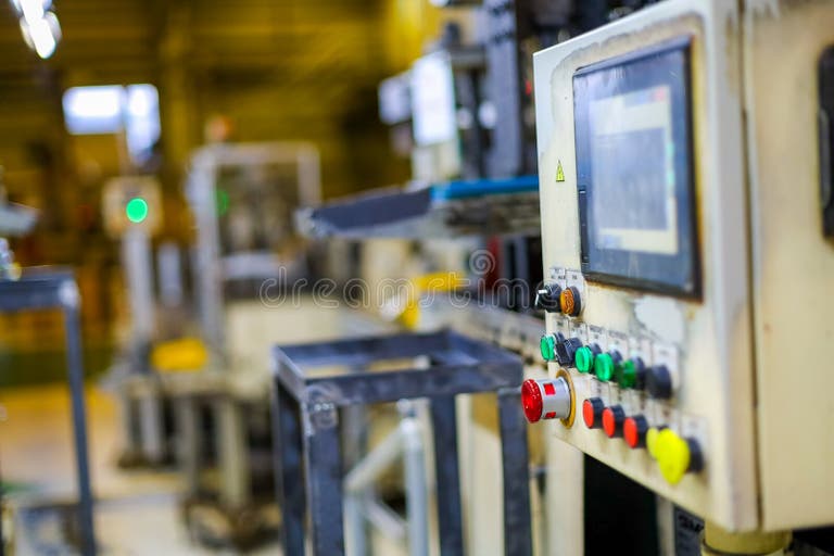 Control Panel of Machine in the Manufacture. Button and Selector Switch ...