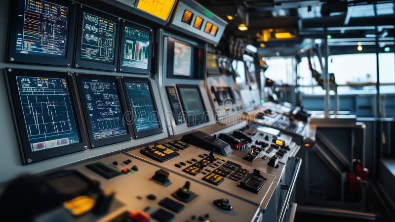 A Control Panel with Many Buttons and a Red Fire Extinguisher Stock ...