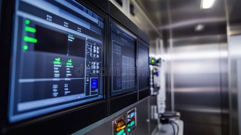 Control Panel Monitoring Manufacturing Process Showing Charts and Data Analysis Stock Image ...