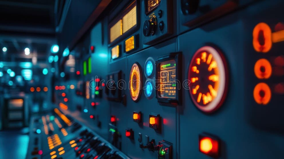 Control Panel Monitoring System Showing Various Indicators and Gauges ...