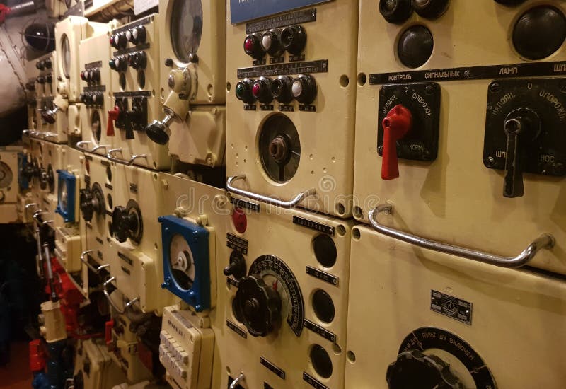 Control Panel on an Old Military Submarine Stock Photo - Image of port ...