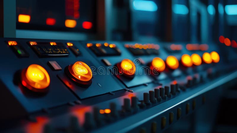 Control Panel with Orange Lights Illuminating Dark Room Stock Image ...