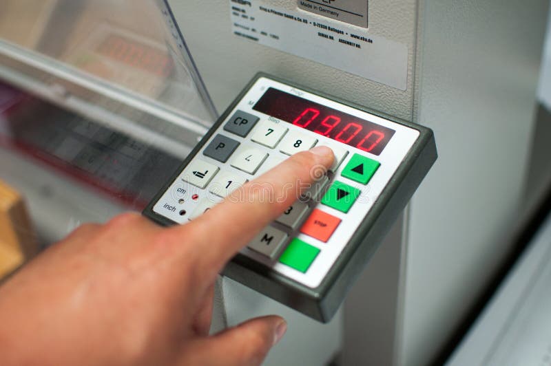 Control Panel of a Paper Cutting Machine in a Printing Factory. Stock ...