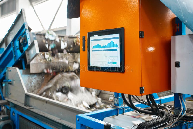 Control Panel of Production Line in Recycling Plant Workshop Stock ...
