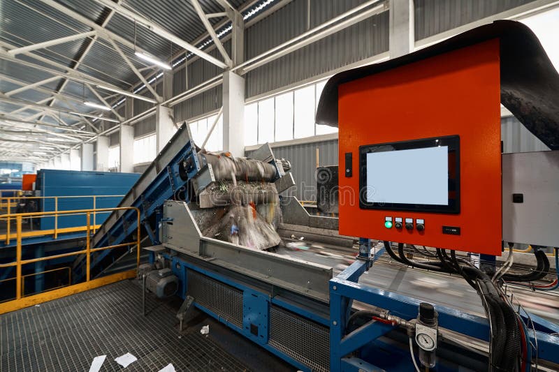 Control Panel of Production Line in Recycling Plant Workshop Stock ...