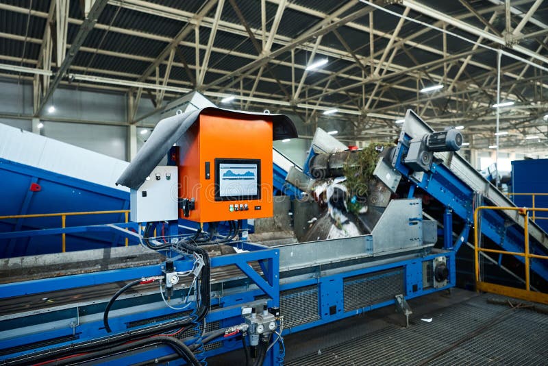 Control Panel of Production Line in Recycling Plant Workshop Stock ...