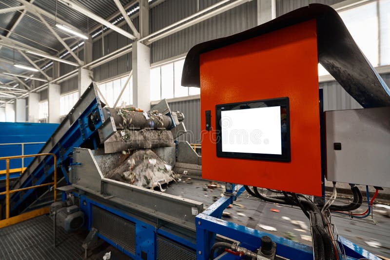 Control Panel of Production Line in Recycling Plant Workshop Stock ...