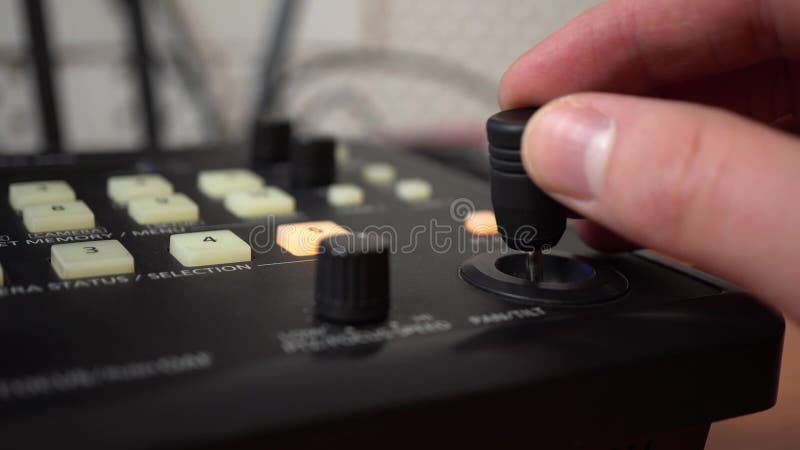 Control Panel for Remote Cameras. the Man Moves the Joystick and ...