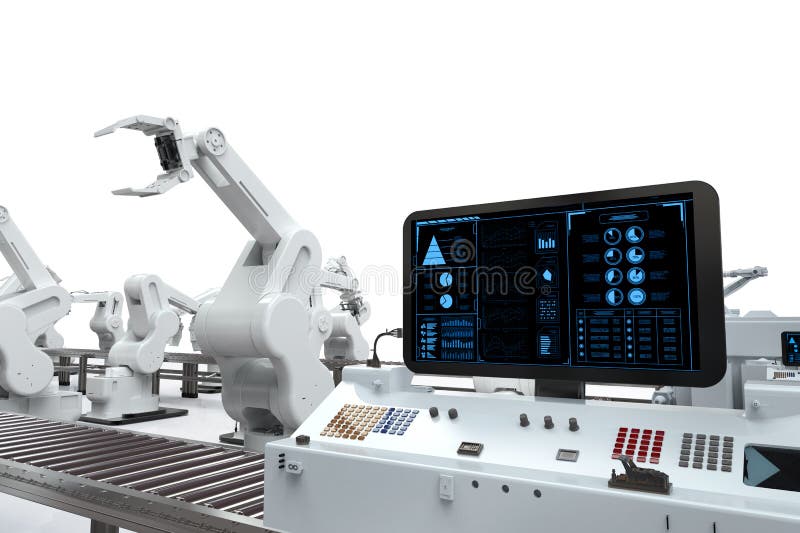 Control Panel Screen with Robotic Arms Stock Photo - Image of display ...