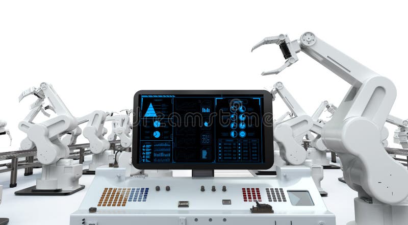Control Panel Screen with Robotic Arms Stock Illustration ...
