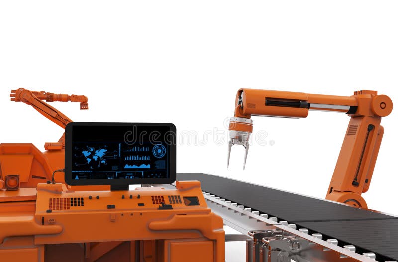 Robotic Arms With Boxes On Conveyor Belt Stock Image - Image of belt ...