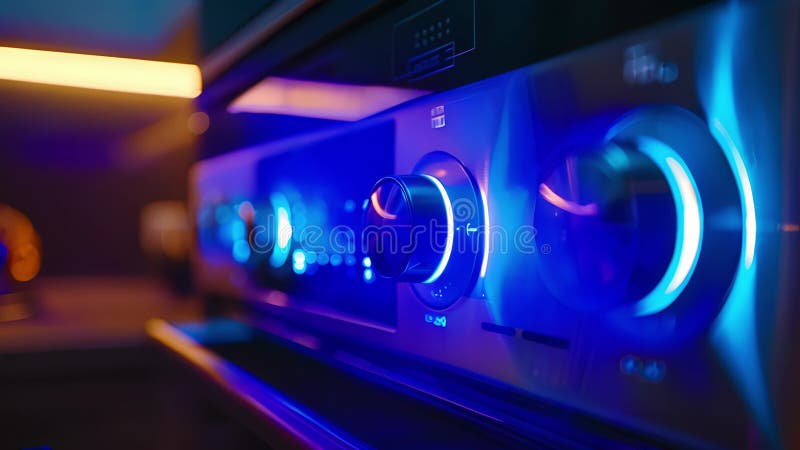 The Control Panel of a Smart Microwave Lit Up with a Cool Blue ...