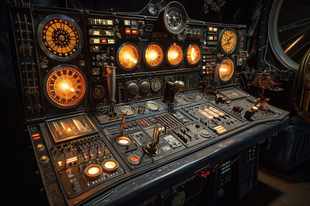The Control Panel of a Space Shuttle in a Dark Room, an Intricate Time ...