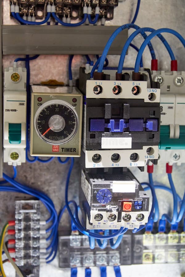 Control Panel with Switch, Timer and Relay Connected by Wires Stock ...