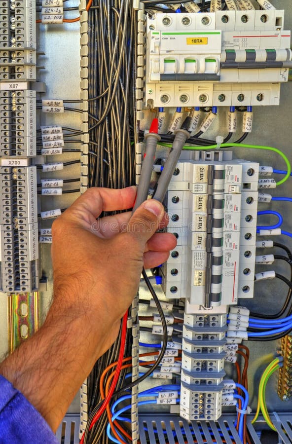 Control Panel with Terminals and Wires Stock Photo - Image of fingers ...