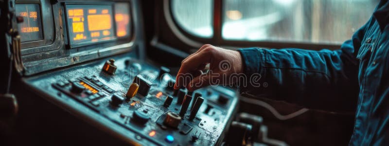 Control Panel in Use during Train Operation on a Rainy Day Stock ...